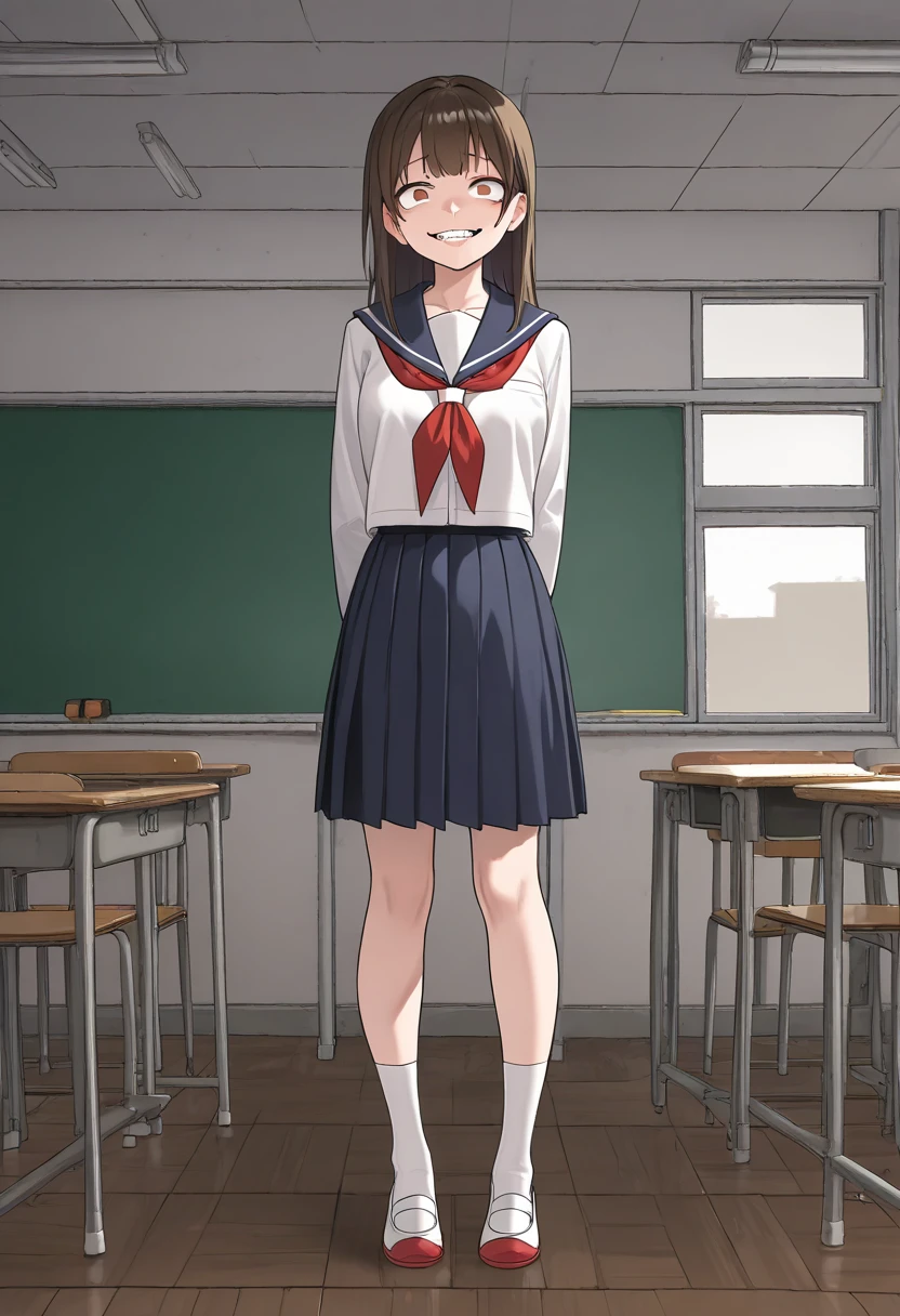 Yoshi,1girl,standing,school uniform,gesugao,looking at viewer - SeaArt AI