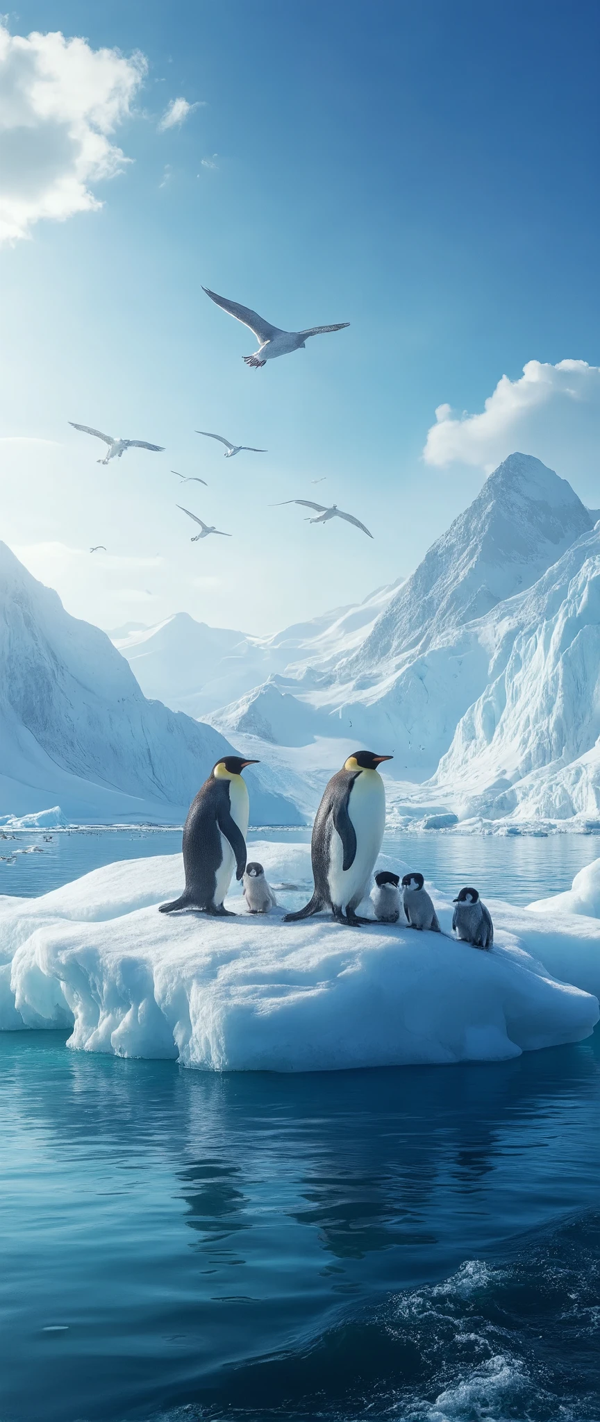 Penguins are sitting on an iceberg in the middle of the ocean - SeaArt AI