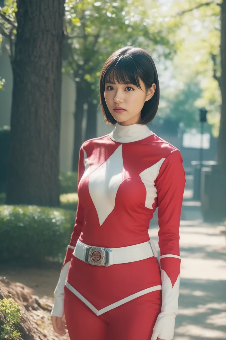 Red Theme ，Red Ranger Suit 、 short hair, tomboy, best quality - SeaArt AI