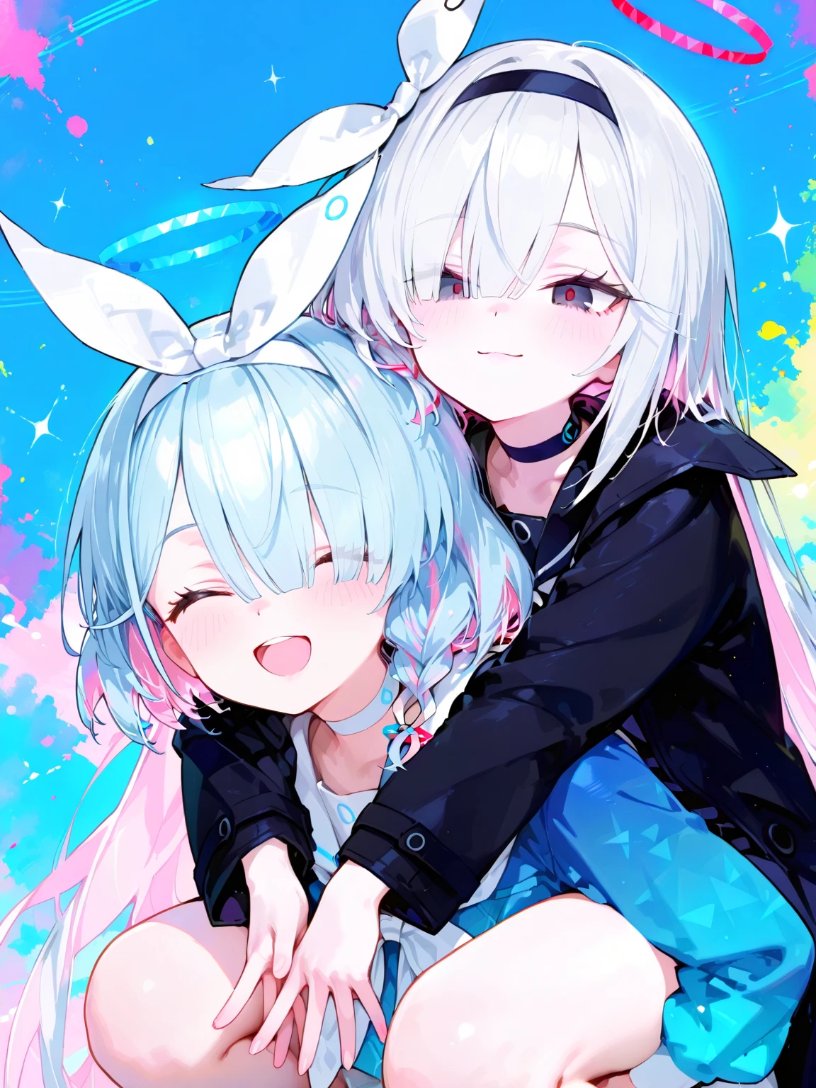 2girls,arona \(blue archive\),plana \(blue archive\),piggyback - SeaArt AI