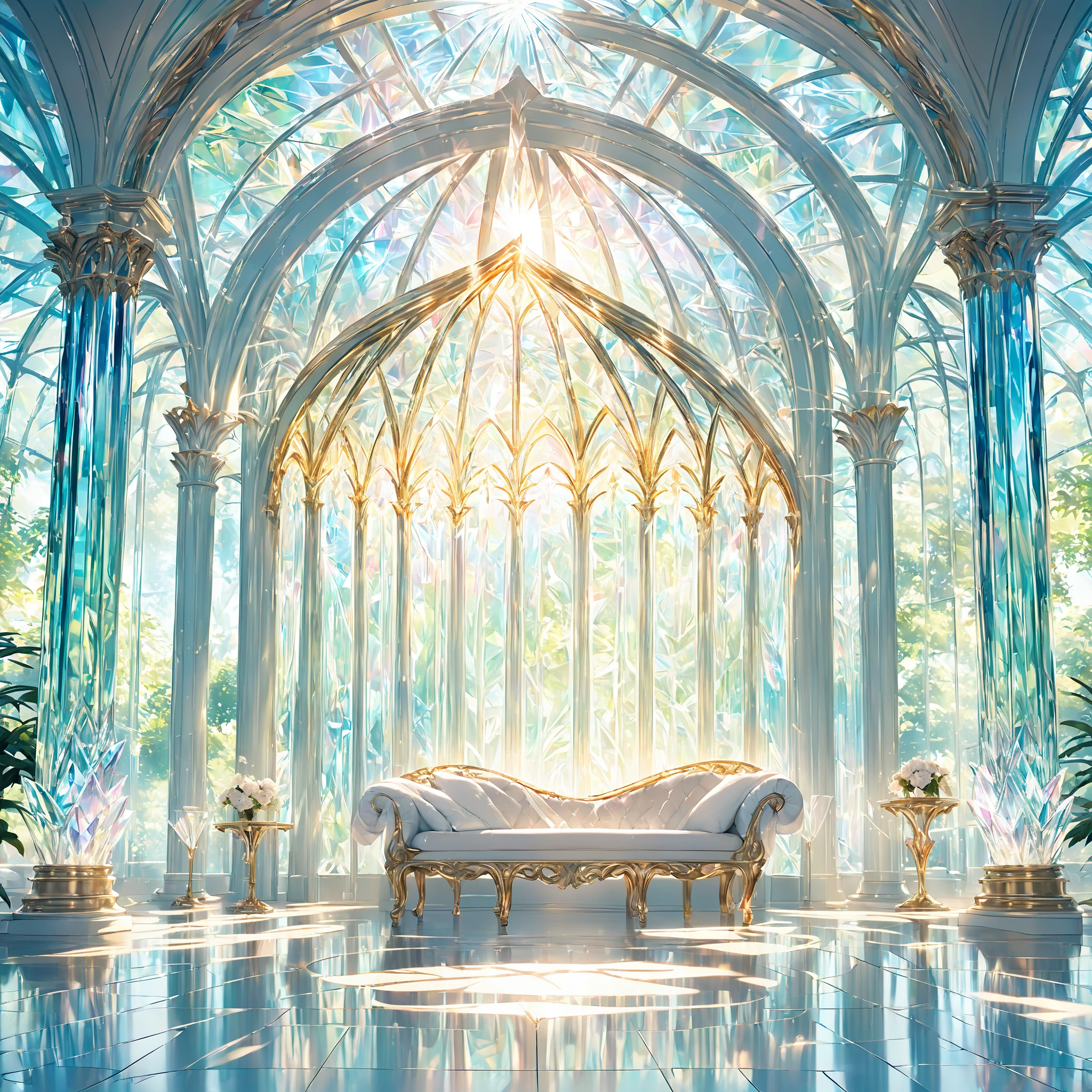 An ethereal crystal palace throne room made entirely of translucent ...