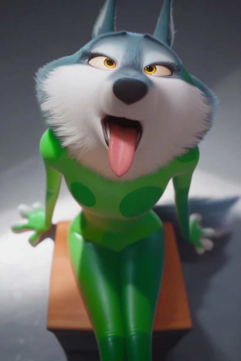 Porsha, yellow eyes, white-blue fur, wolf girl, wolf ears, wolf tail ...
