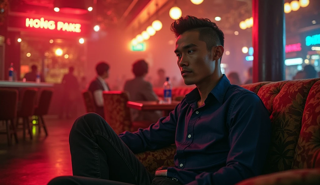 In the high-class big cocktail lounge in 1970s Bangkok with a stage for ...