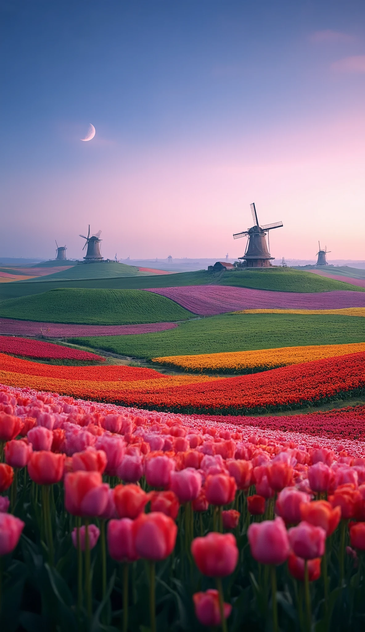 In high resolution images、Netherlands on a crescent night、Dutch ...