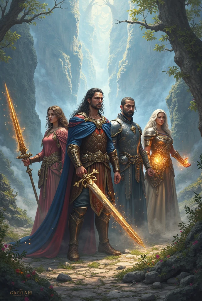 4 people, magician, warrior, knight, healer, fantasy - SeaArt AI