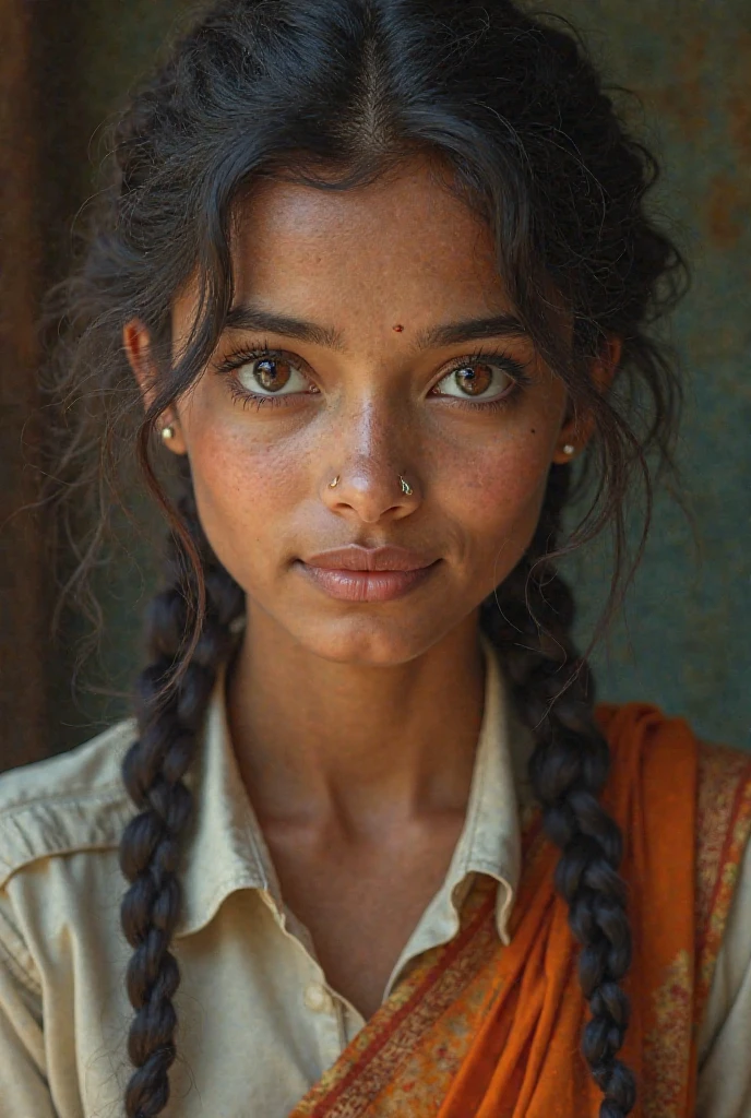 A woman with a somewhat round, small face, beautiful eyes, small lips ...