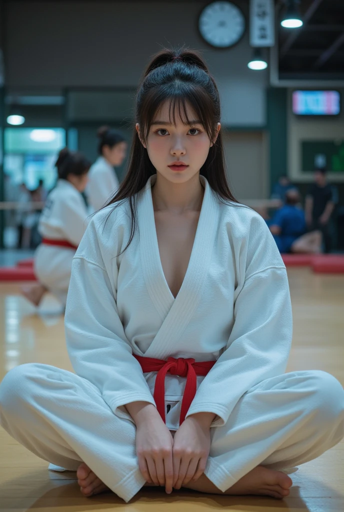 ((Judo club for women))、sitting cross-legged、 sweaty 、underwear - SeaArt AI