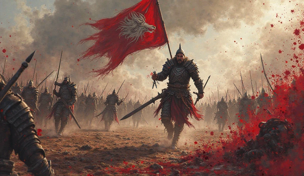 Hun army with wolf flag attacking battle blood metal album cover ...