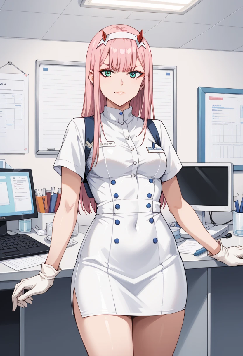 1 girl, zero two, darling in the franxx, looking at viewer, standing ...