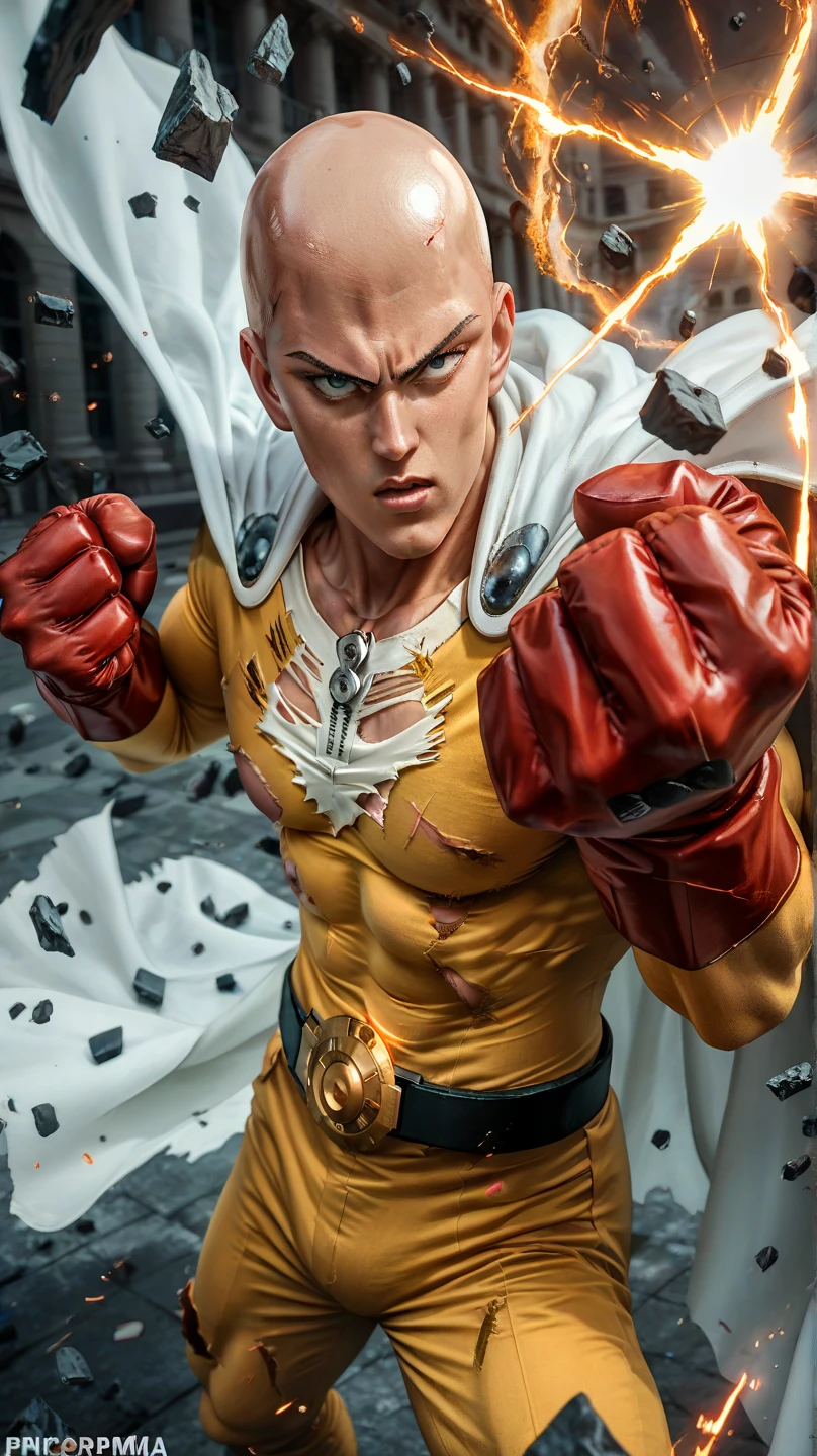 Saitama from one punch man, super power, bald head, muscular body fit ...