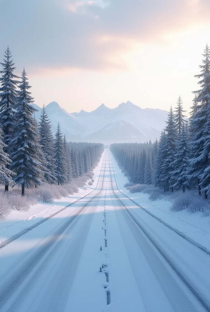Snow filled highway. Early morning. Canada - SeaArt AI