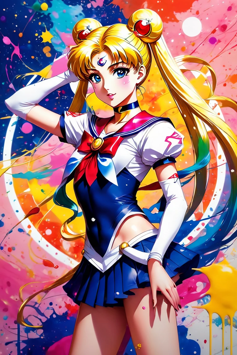 Sailor moon standing, paintsplashsdxl, vibrant color, best quality ...
