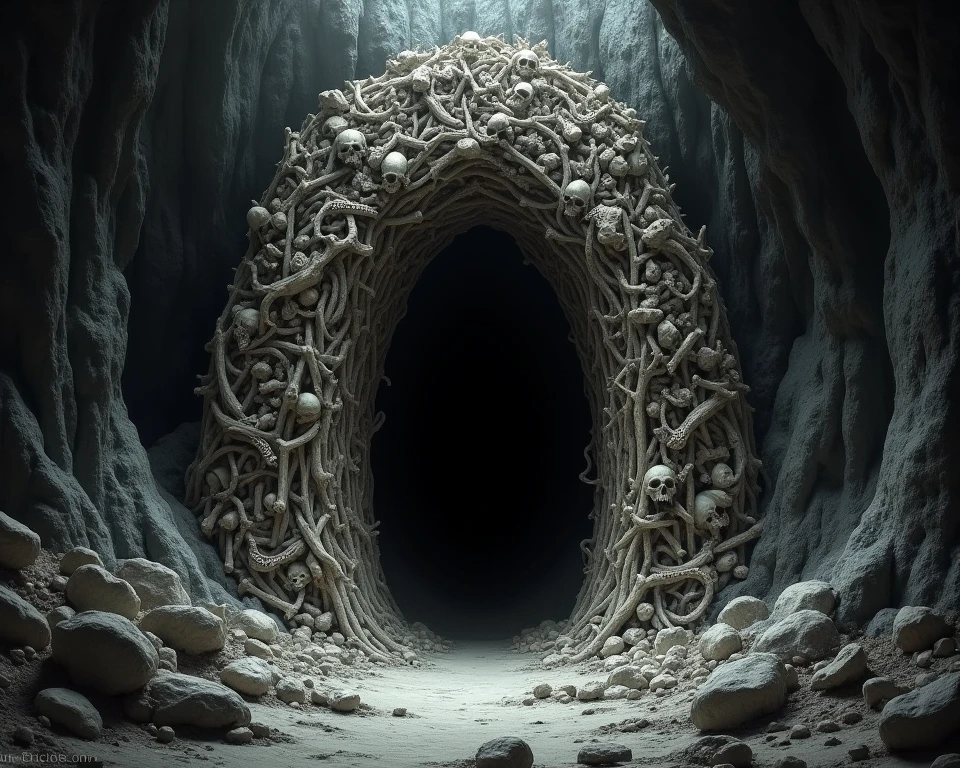 Hell wall of bones cave entrance - SeaArt AI