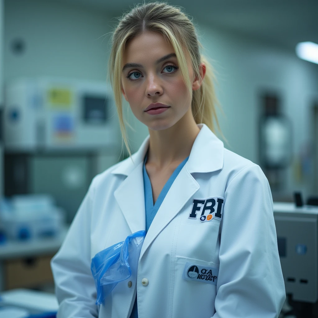 Young blonde, Laboratory Technique, hair tied in a high ponytail ...