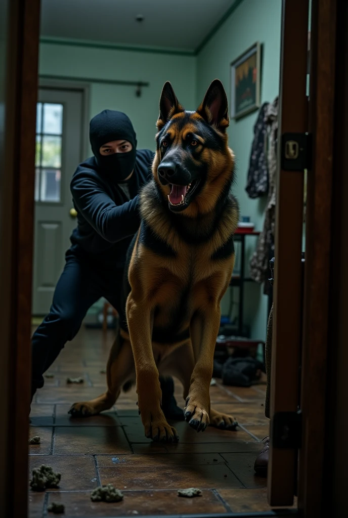 A dog biting a thief - SeaArt AI