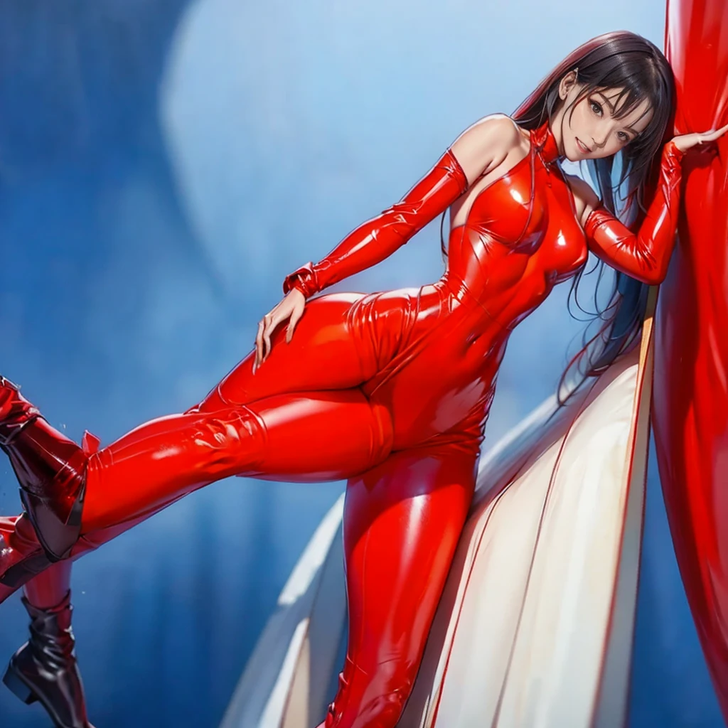 Beautiful Red Hair、 long blue hair、 Alaf wearing red full length tights ...