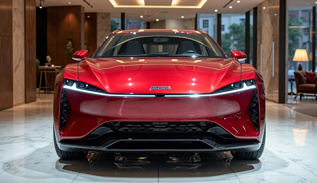 Create a hyper-realistic image of the front view of the 2025 BYD Shark ...