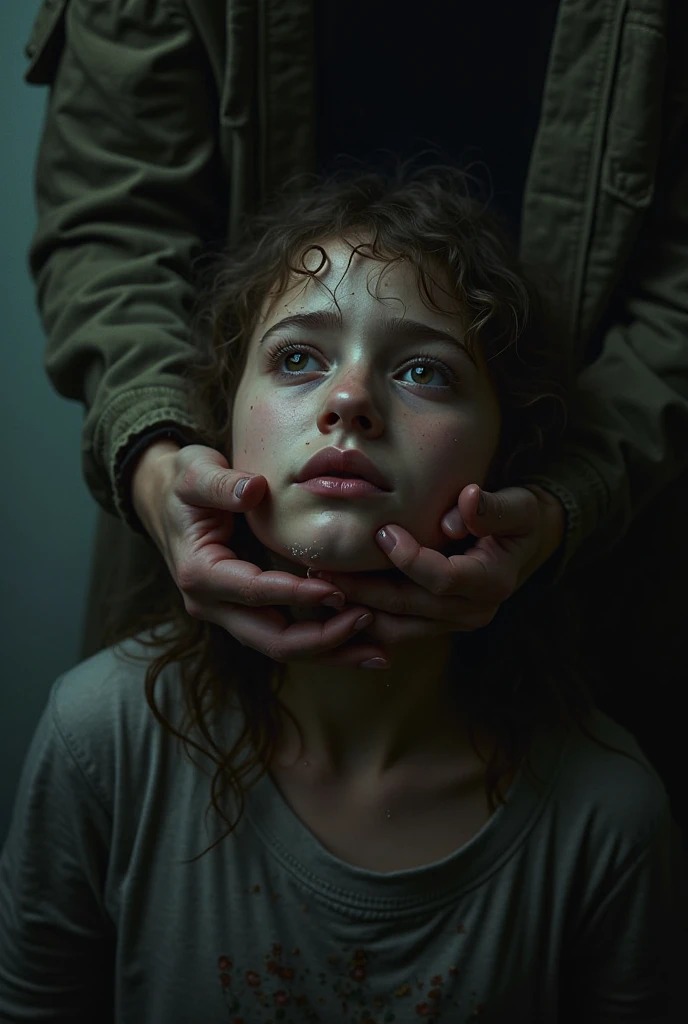 A 12year old girl is being strangled.Hand will be visible - SeaArt AI