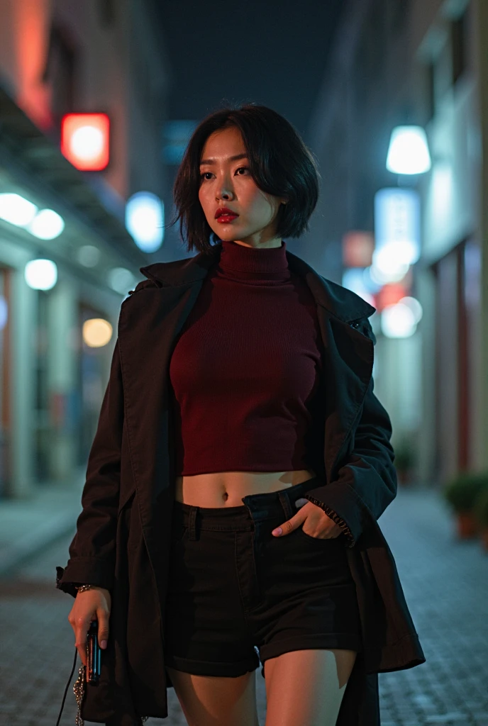 Vampire Korean woman is elegant, with fair skin and short dark hair ...