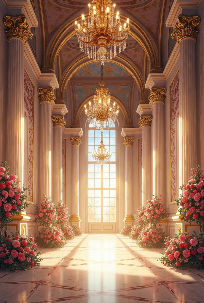 Anime Scenery, a royal hall decorated for marriage, huge hall in a ...