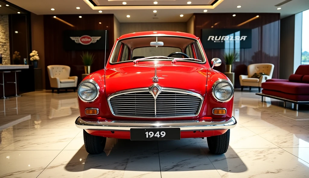 Create a highly detailed front view of a red Hindustan Ambassador ...