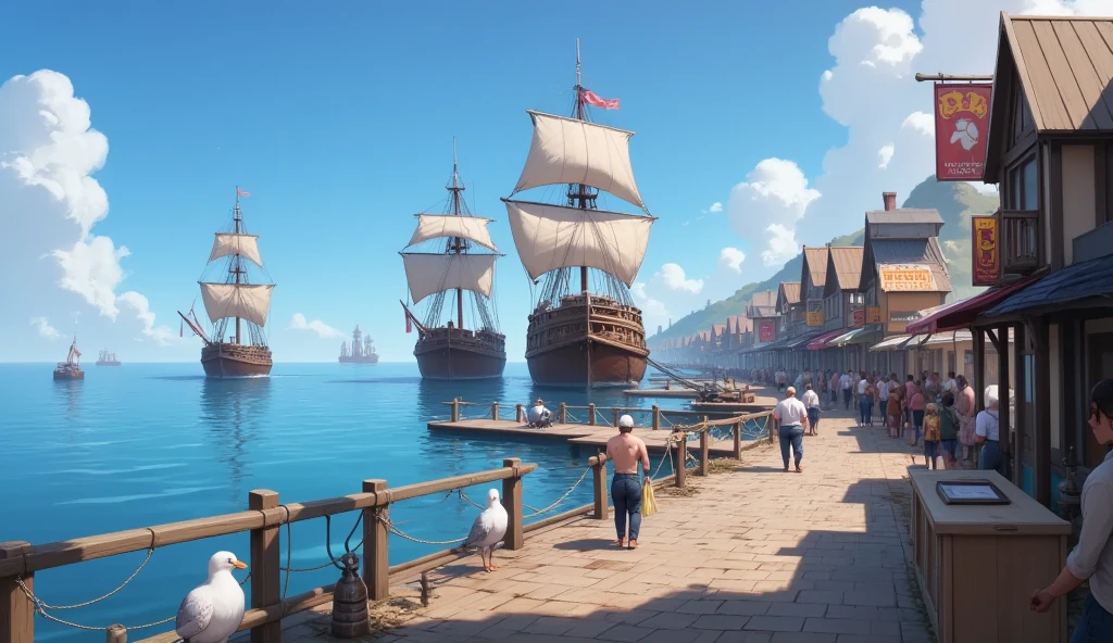 A bustling port stretches before us, filled with the scent of salt air ...