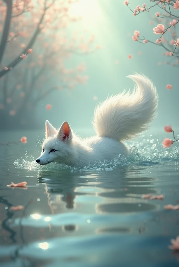 Two-tailed fox swimming - SeaArt AI