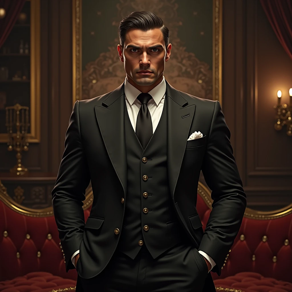 Handsome muscular mobster man - SeaArt AI