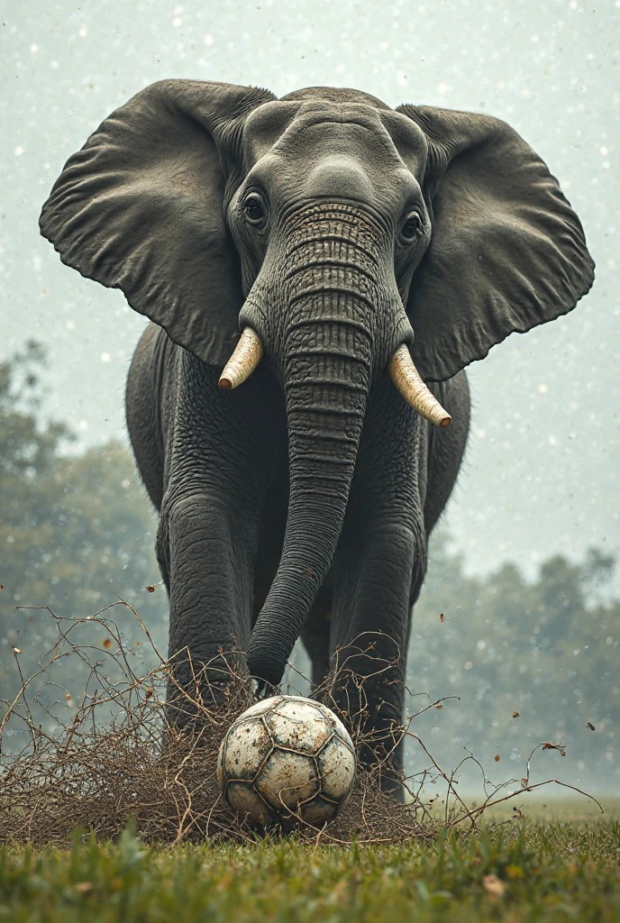 Elephant steps on a goal net - SeaArt AI