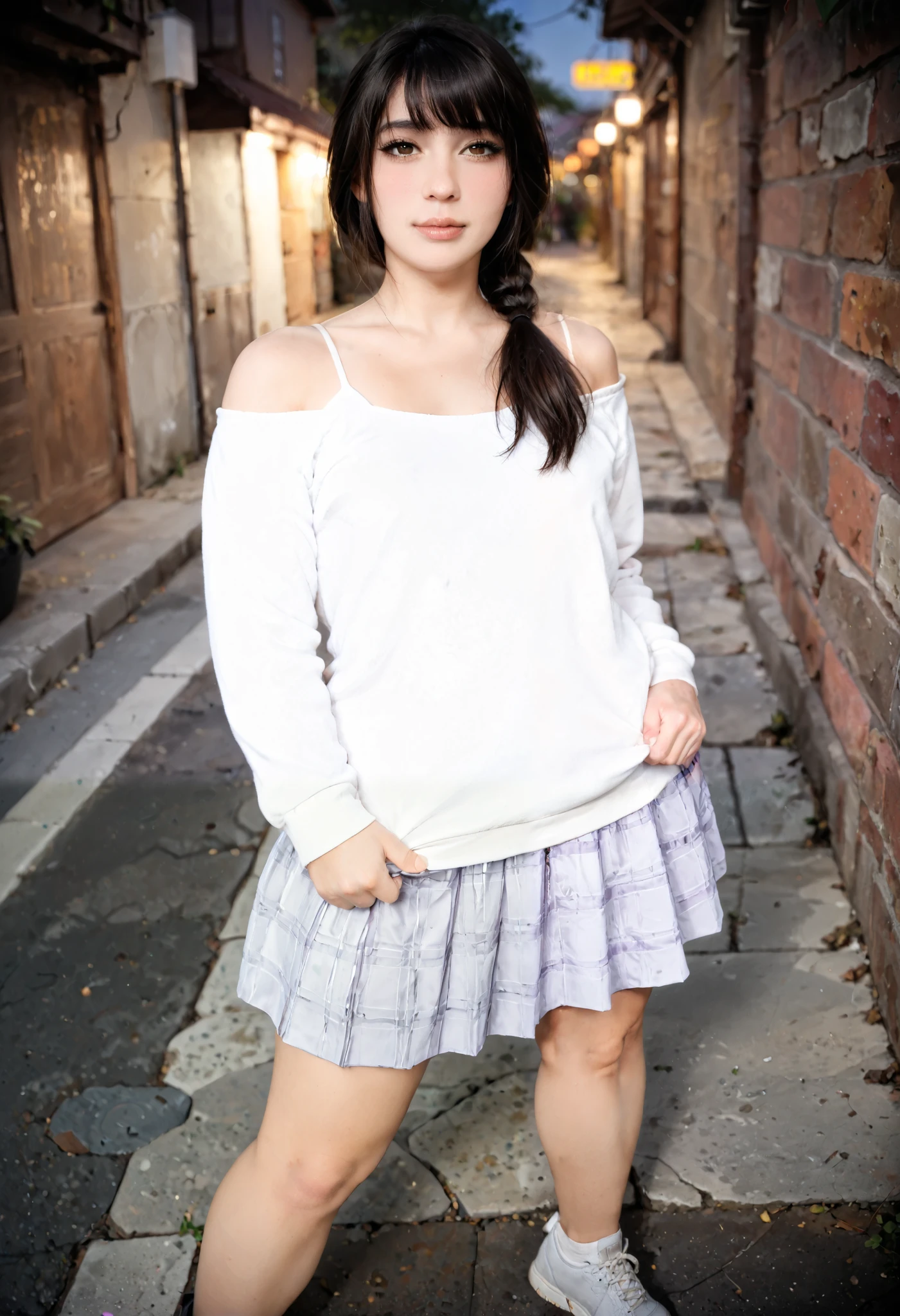 Arafed woman in a white top and a skirt posing for a picture - SeaArt AI
