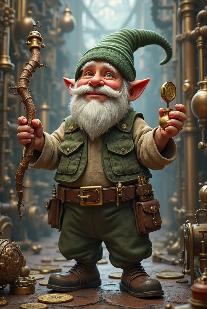 A male gnome in humble clothes and with several pockets an alchemist ...