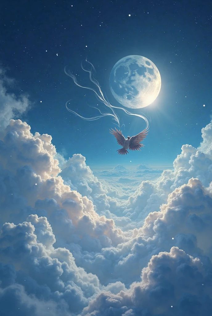 Clouds" – A determined bird flying above fluffy white clouds - SeaArt AI