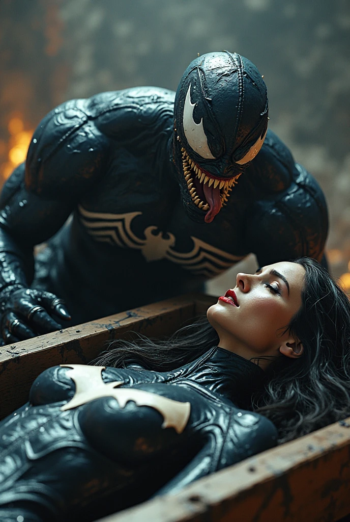 Venom crying at Bat Girl's funeral Super Girl is in a wooden coffin ...