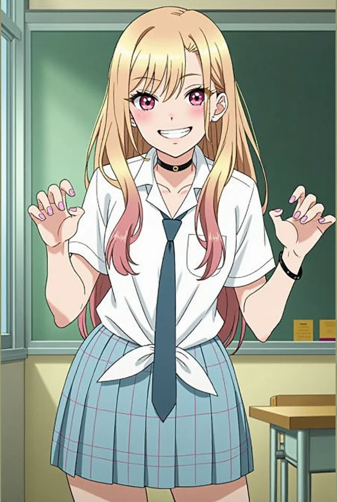 Anime girl in school uniform standing in front of a chalkboard - SeaArt AI