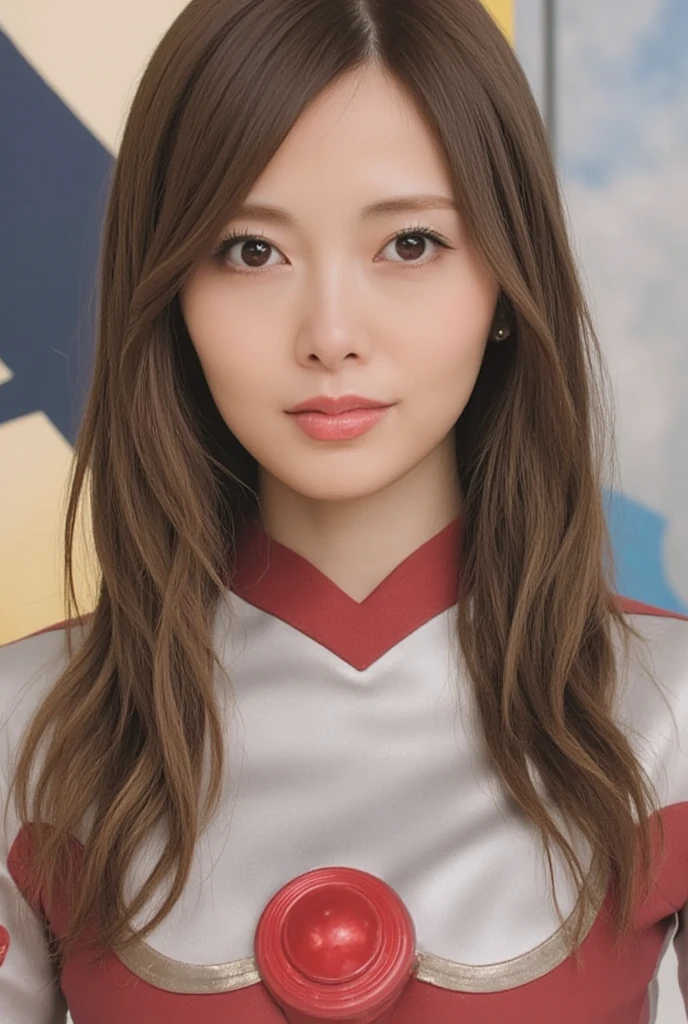 Front View from Below 、赤のUltramanスーツ、big breasts、 long hair - SeaArt AI
