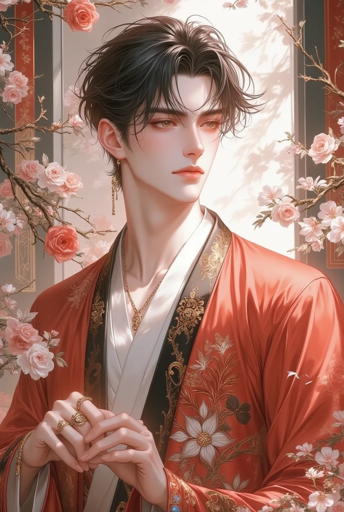 young man, elegant, pretty face,Chinese Style,Hanfu, short hair - SeaArt AI