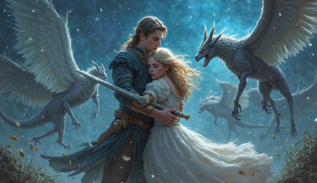fantasy。A young man who hugs and fights with a sword to protect a ...