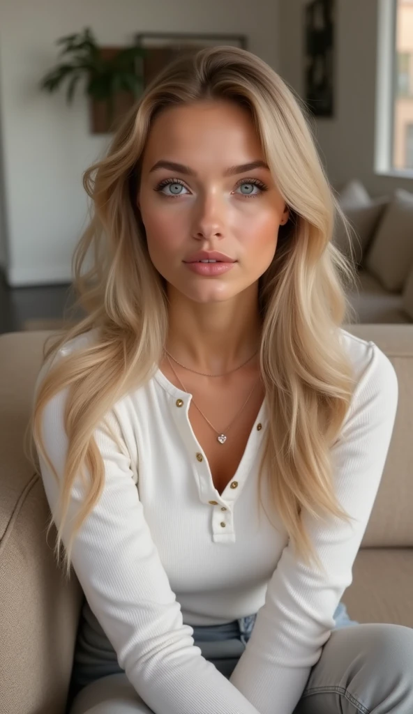 A highly detailed and realistic digital painting of a young woman with long - SeaArt AI