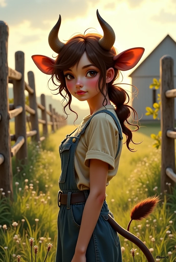 Adult human woman who has cute cow horns, cow ears, and cow tail ...
