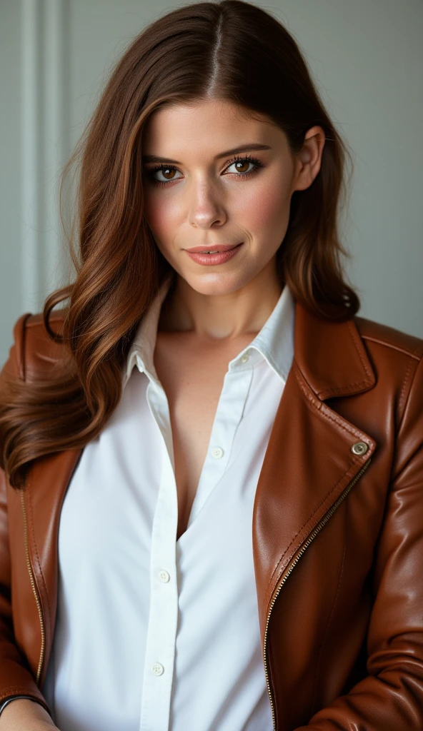 Photo of a woman in white shirt. Shirts unbuttoned at the top - SeaArt AI