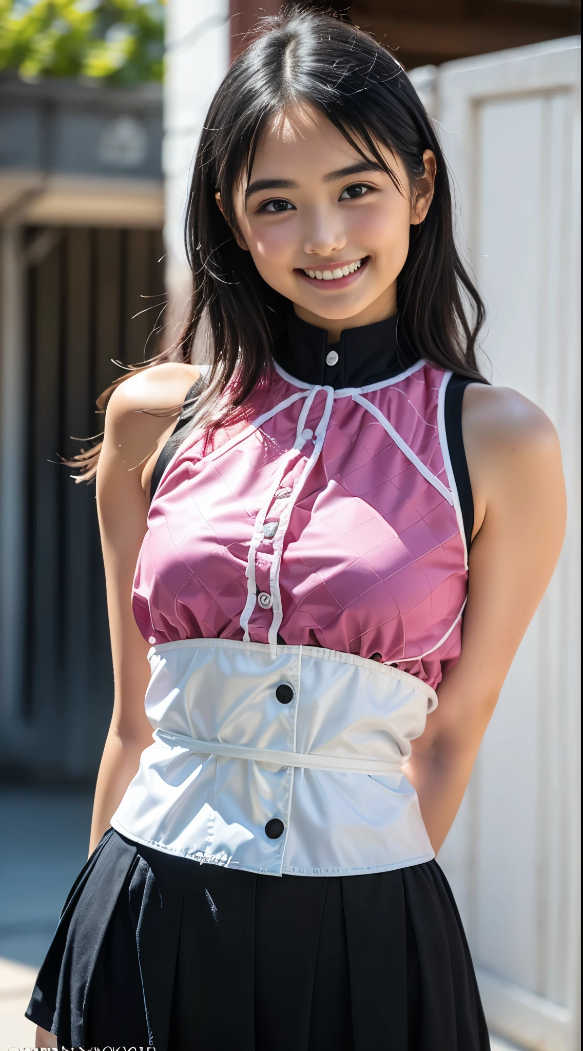 Arafed asian woman in a pink top and black skirt - SeaArt AI