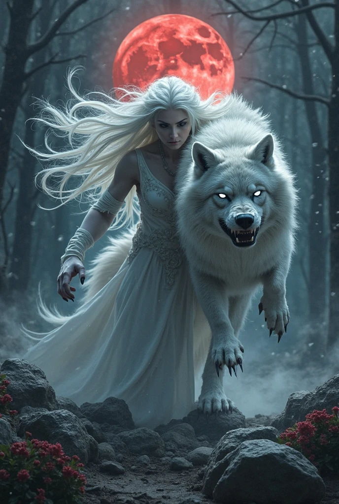 A dramatic and powerful scene of Freya transforming into her wolf form ...