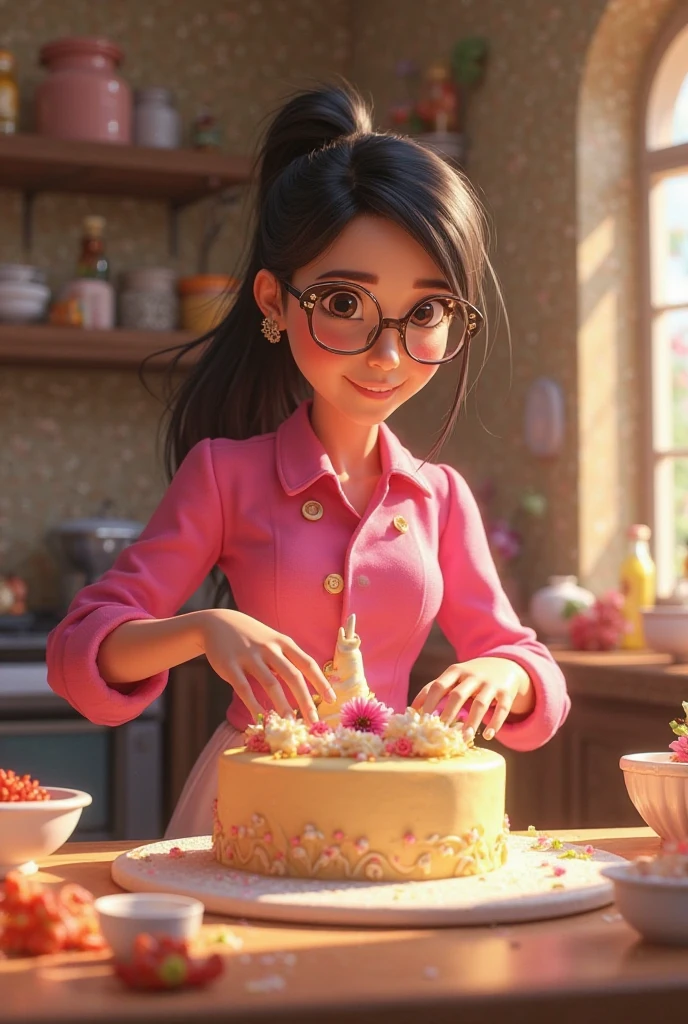 Disney Pixar pastry chef, wears lenses long black hair, tied together ...