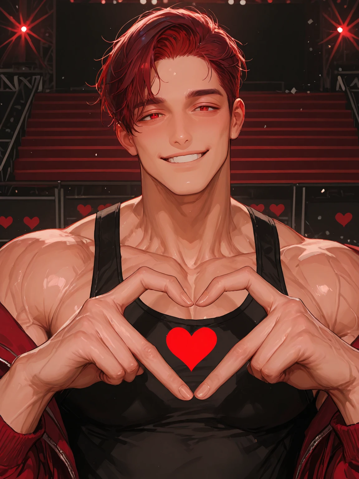 4k , 8k , (1 man mullet dark red hair color and red eye color - SeaArt AI