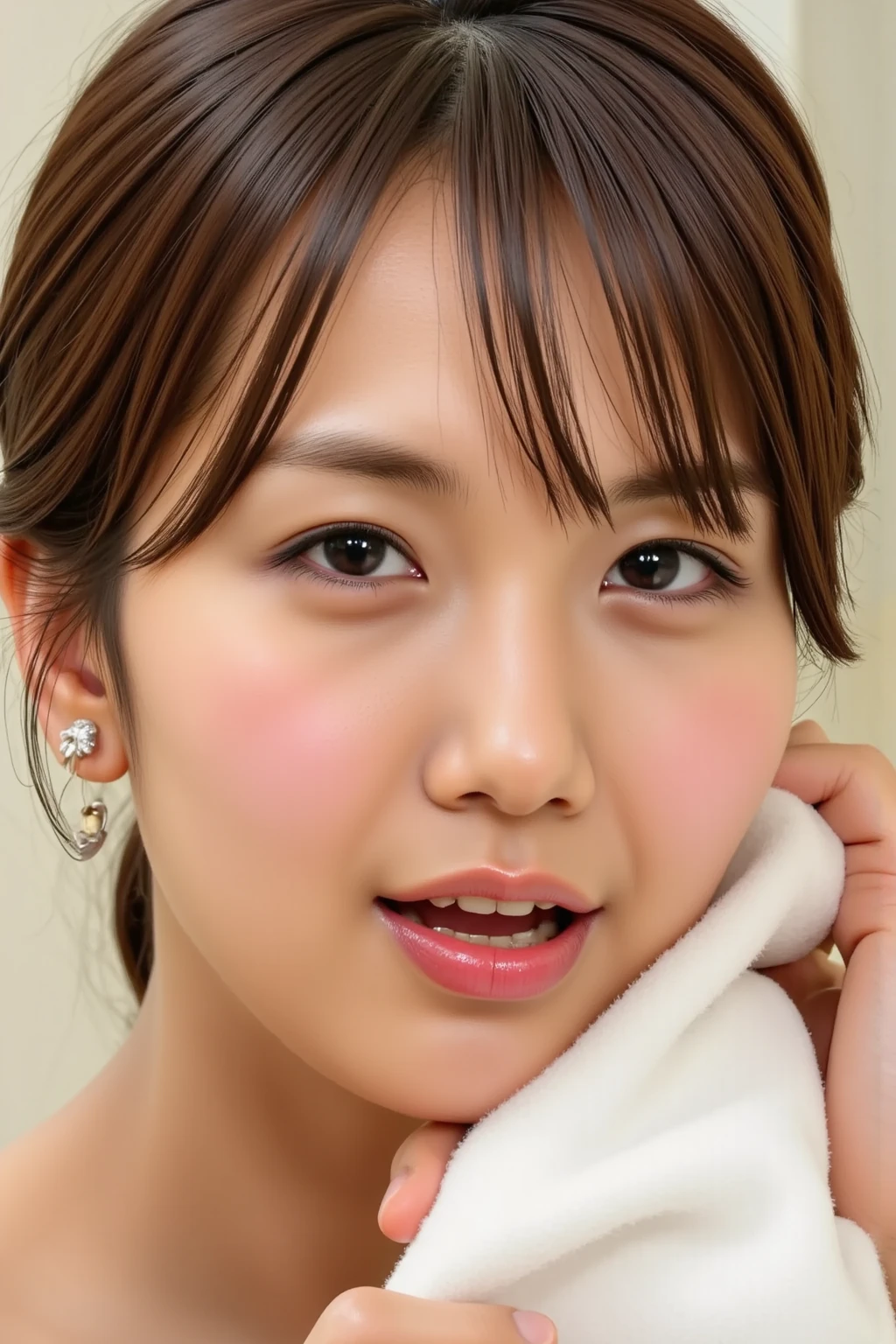 One Japanese woman in transparent underwear、male estheticians - SeaArt AI