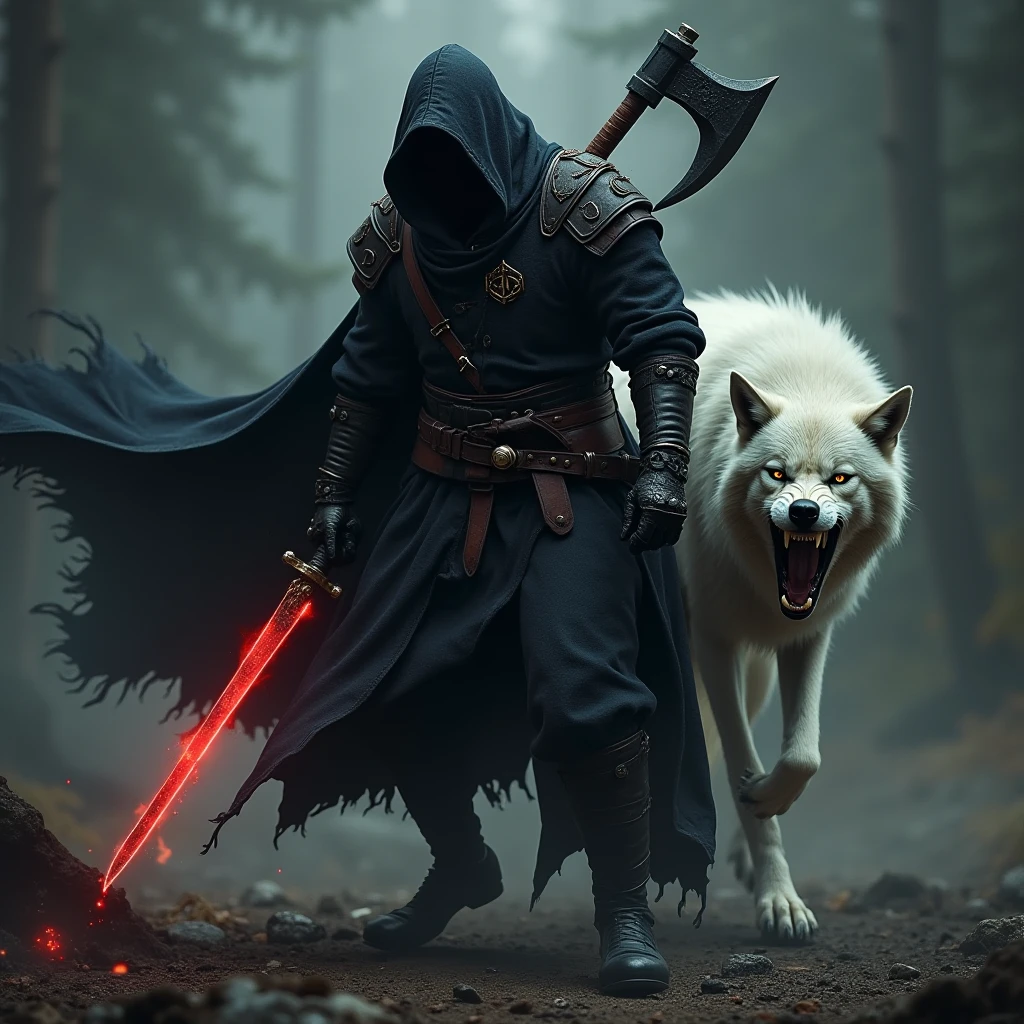 A mysterious black assassin who holds a sharp red dagger and wears a ...