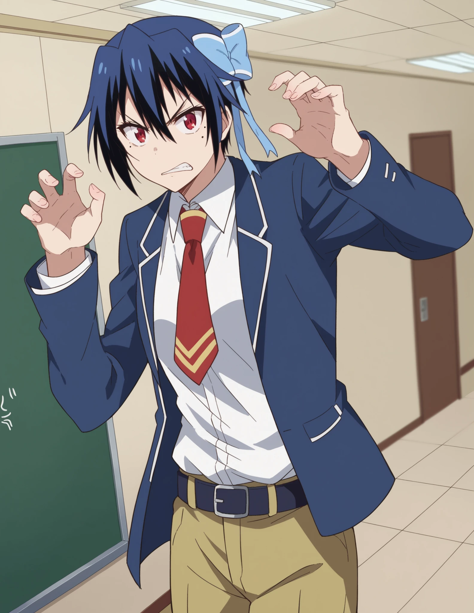 Anime character in a school uniform standing in front of a chalkboard ...