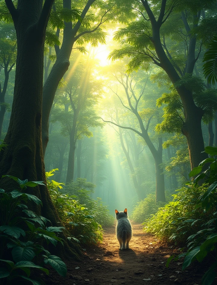 The dense Indonesian tropical forest, with tall trees such as meranti ...