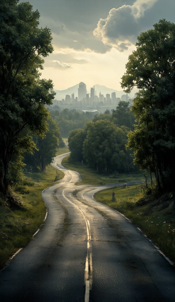 Asphalt road illuminated dynamic light ultra detailed soft colors some ...