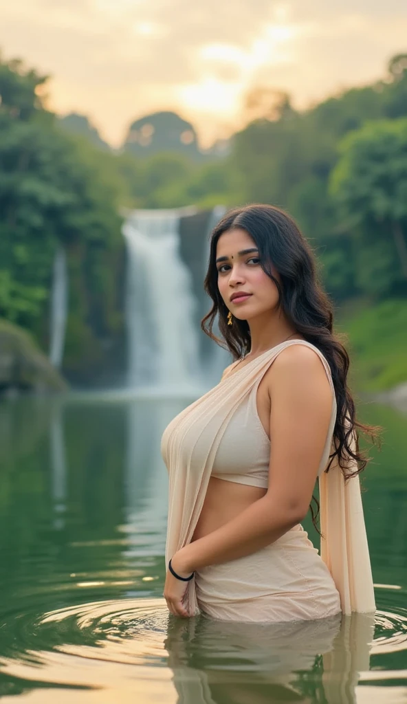 Young thick indrani haldar with mature saggy breasts, a thin wet white saree wra - SeaArt AI